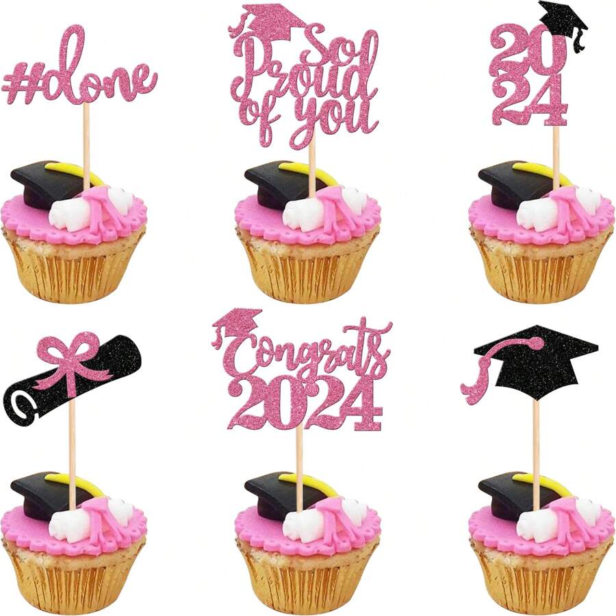 24 PCS 2024 Graduation Cupcake Toppers Glitter Class Of 2024 Diploma ...