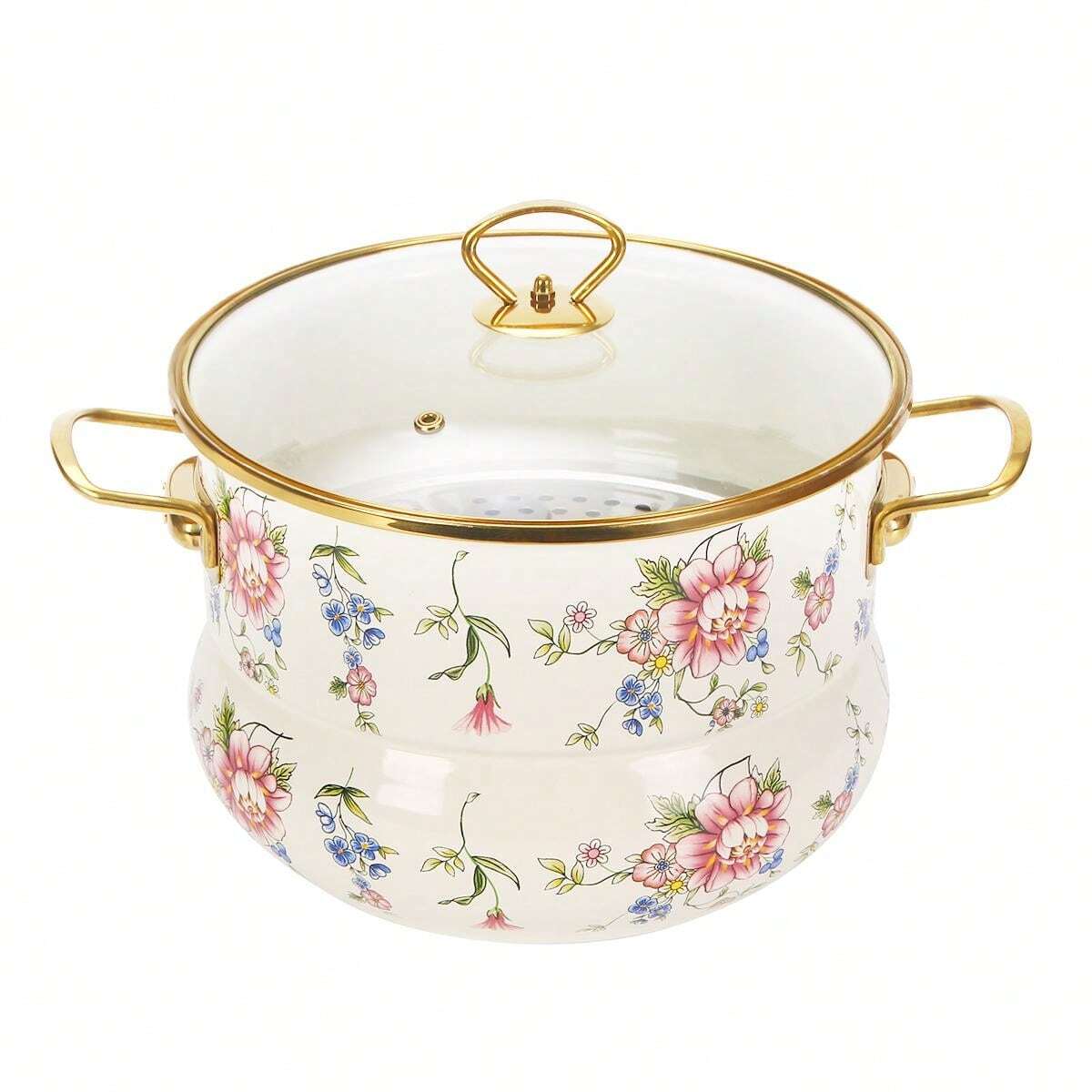 1pc 26cm/10.2inch Enamel Steamer With Stainless Steel Steaming Grid And ...