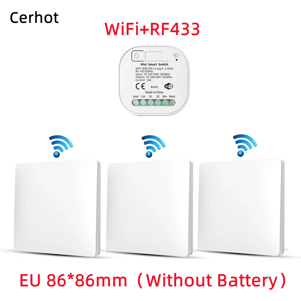 302WiFi EU Smart Switch EU 86 * 86mm Smart Switch Self Powered Wireless ...