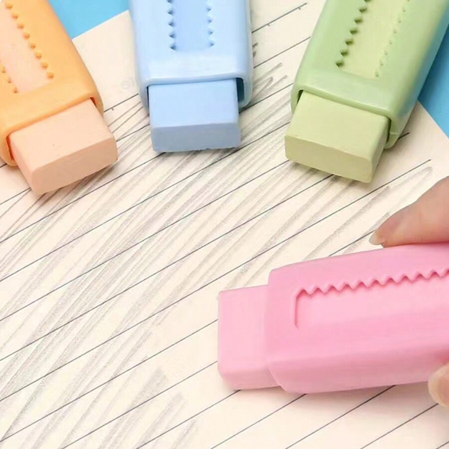 4-6pcs Push-And-Pull Eraser Set With Refillable Core, School And Office ...