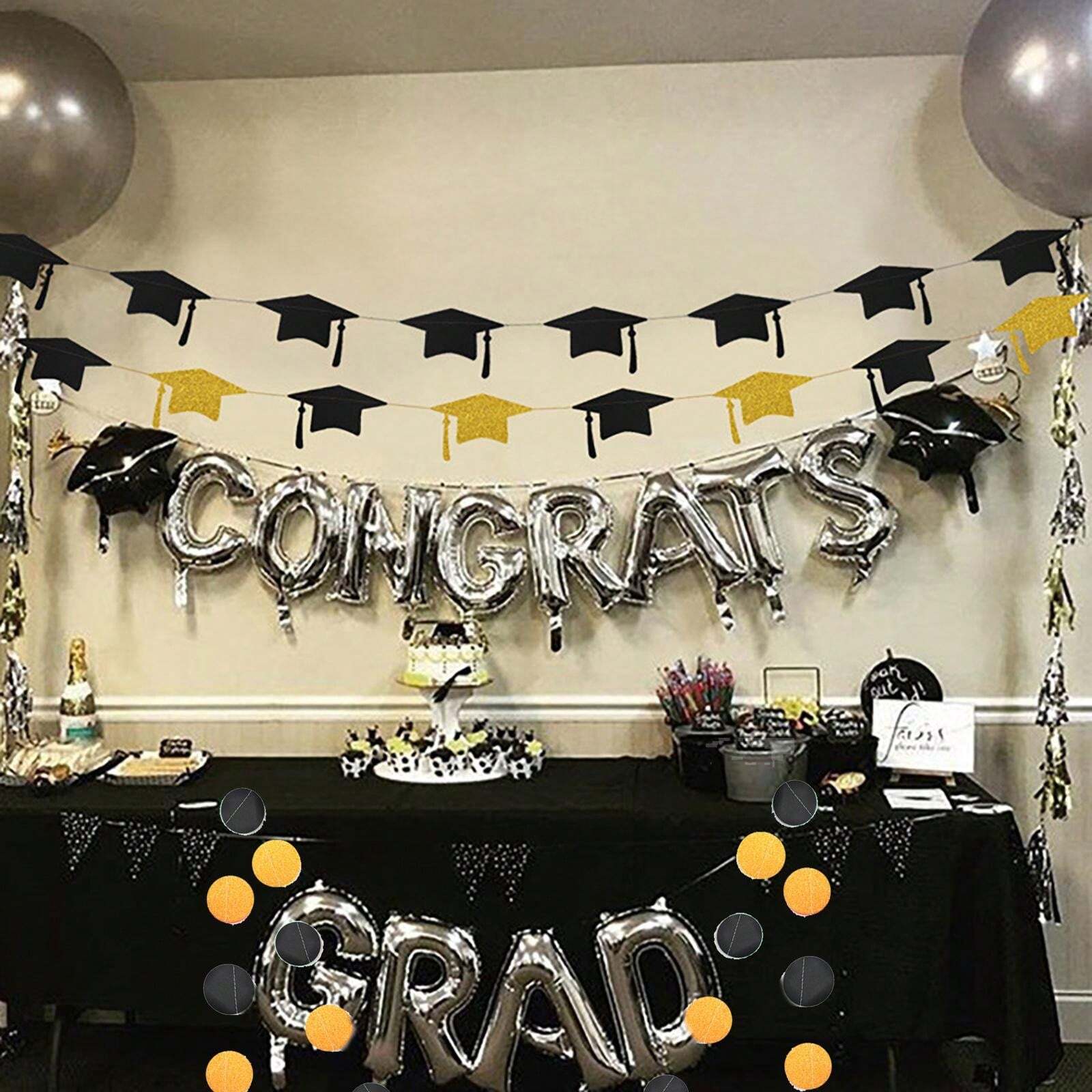 Graduation Cap Garland With Black And Gold Dot Graduation Banner No DIY ...