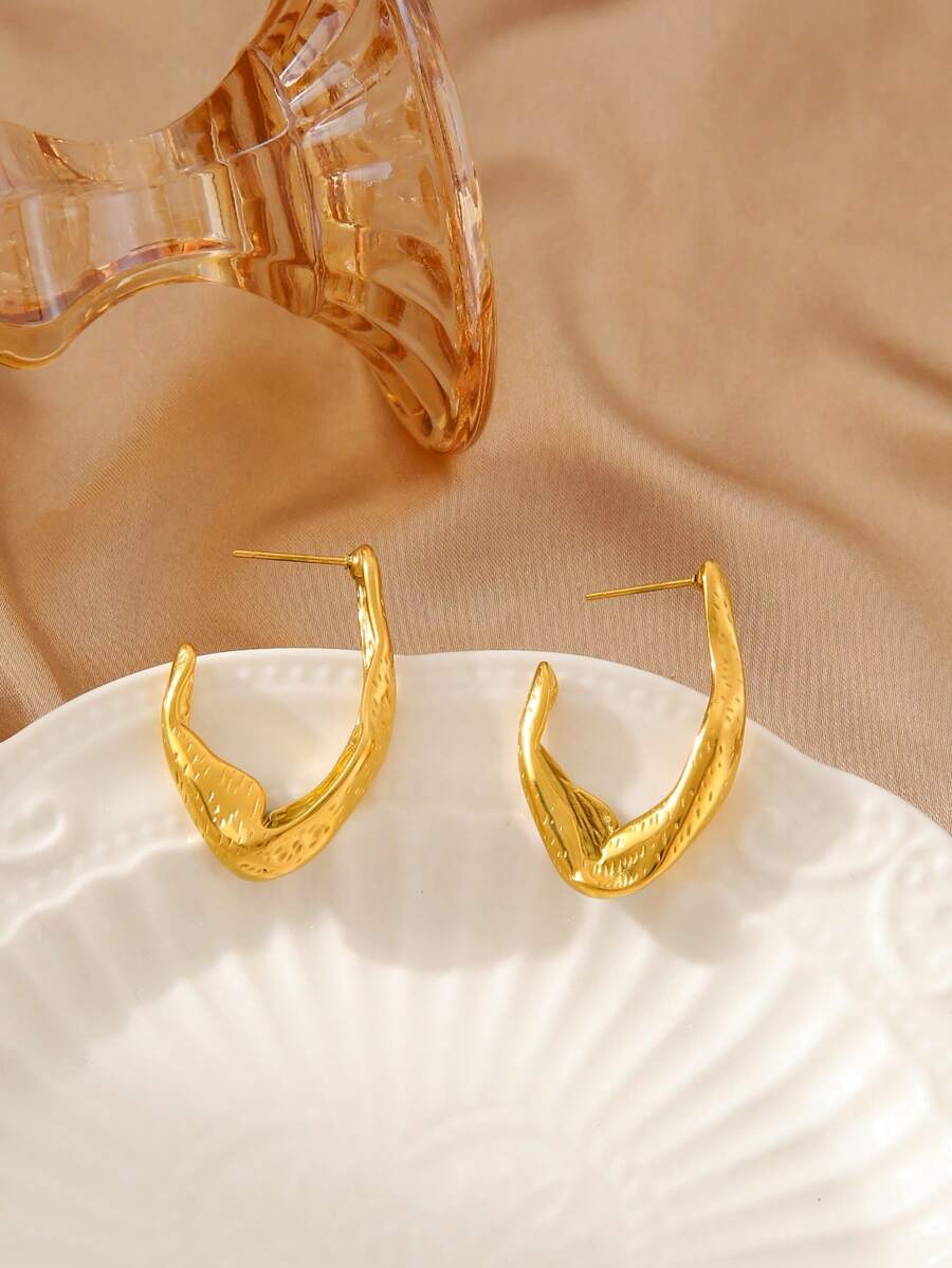 1pair Irregular Gold-Toned Earrings Suitable For Women's Daily Wear In ...