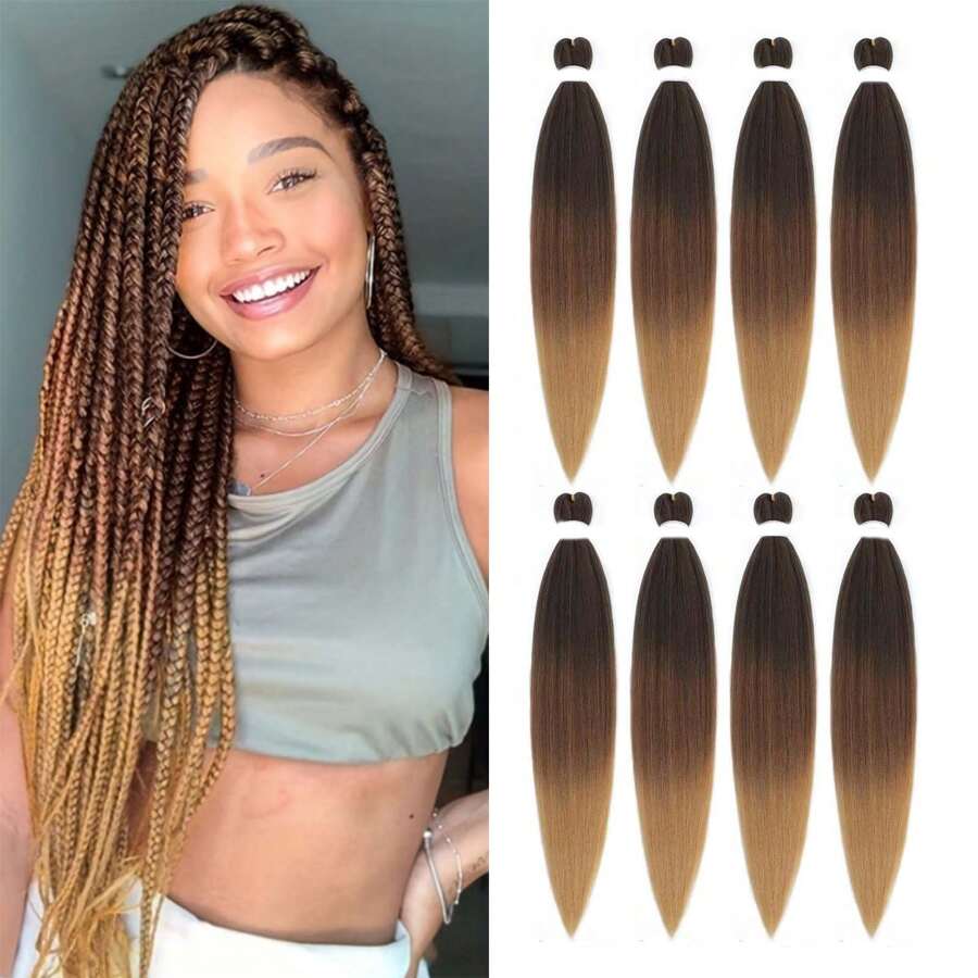 Ombre Yellow 8 Pack 30 Inch Pre Stretched Braiding Hair Extensions Long ...