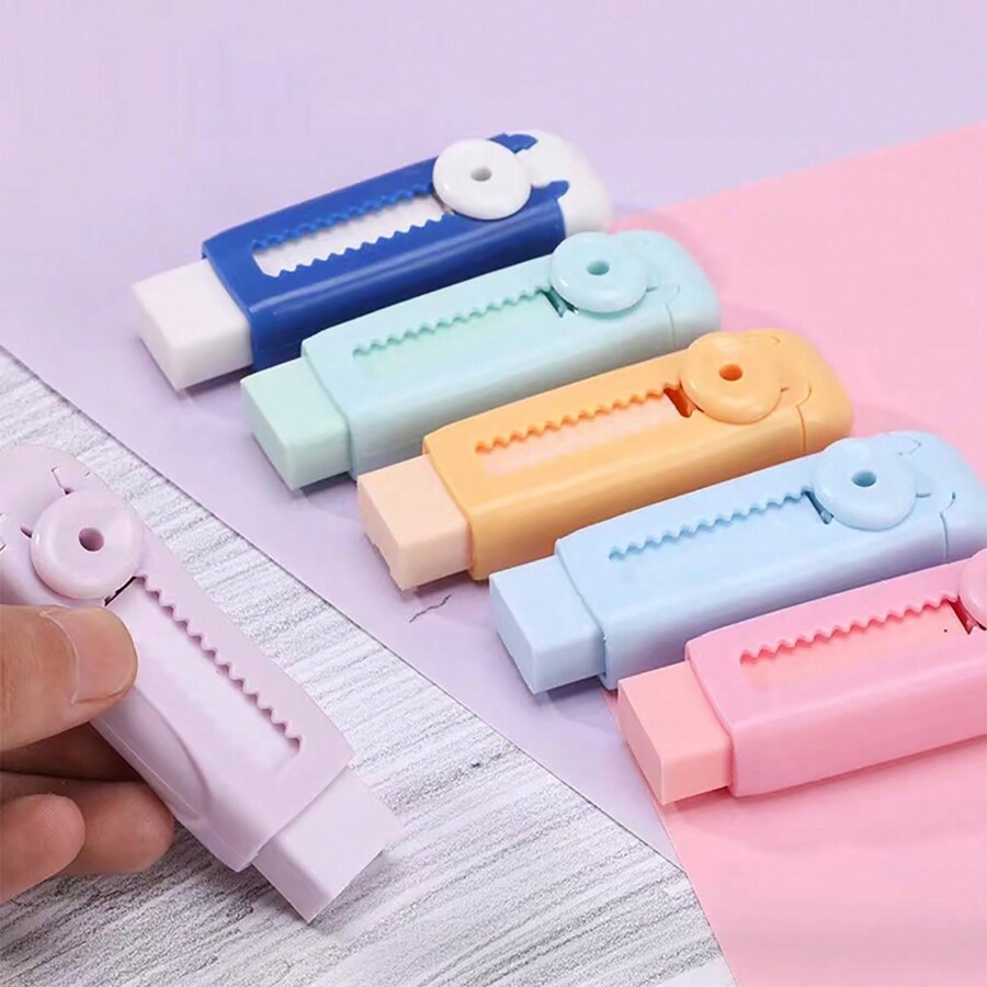 4-6pcs Push-And-Pull Eraser Set With Refillable Core, School And Office ...