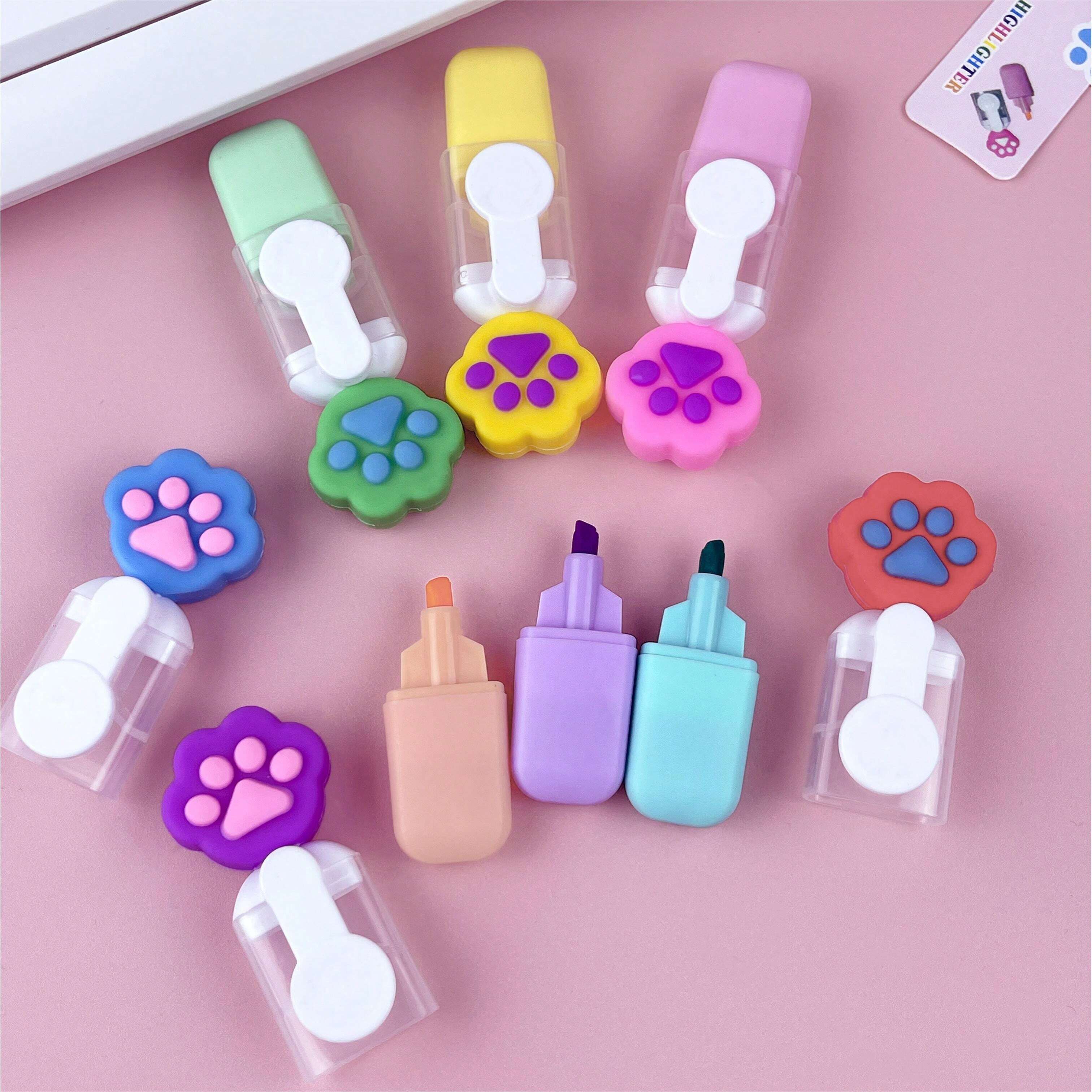 6pcs Cute Mini Cat's Paw Astronaut Highlighter Set For Painting Writing ...