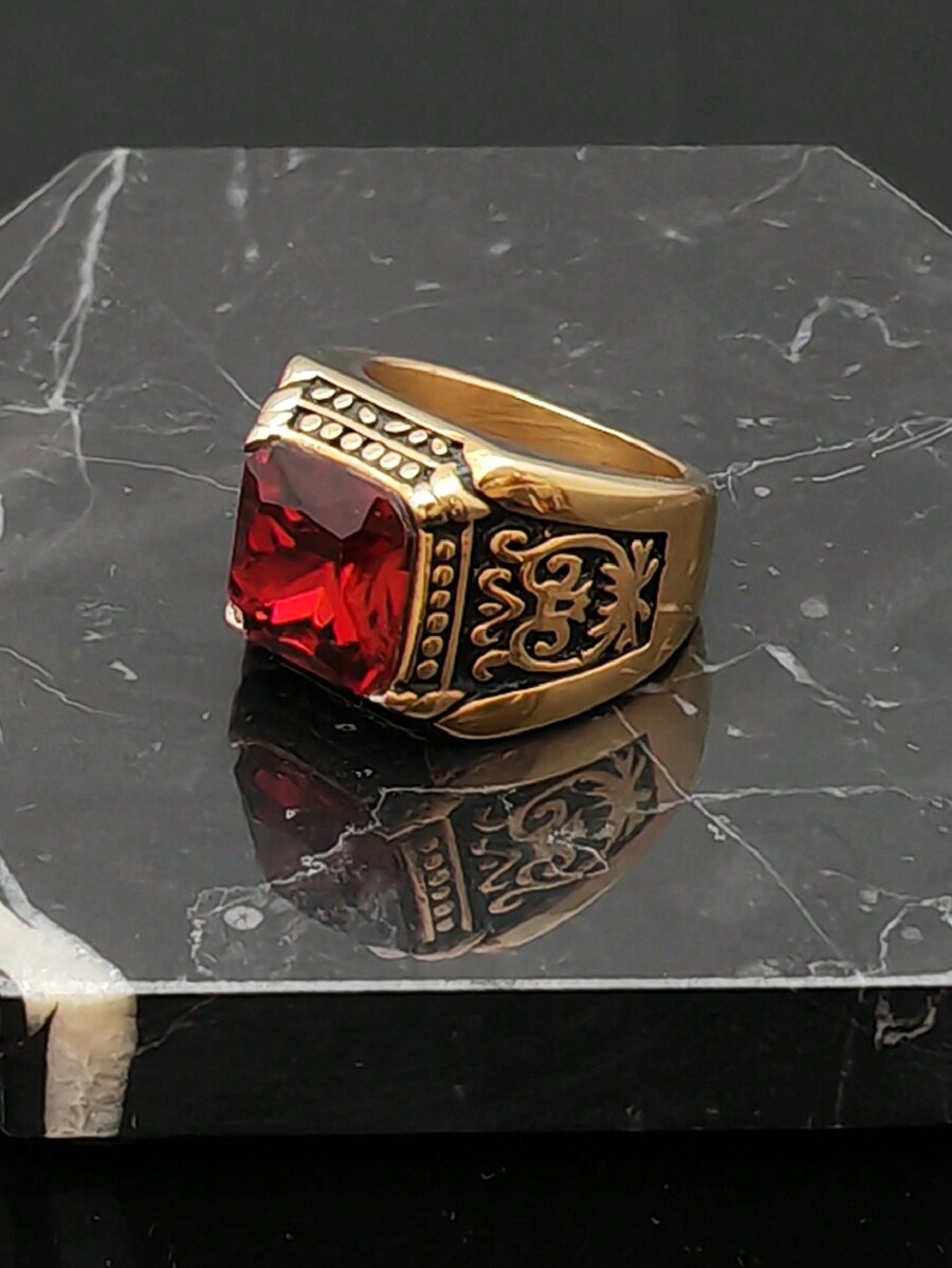 Latest High Quality Plated Gold 18K Stainless Steel Rings For Men Red ...