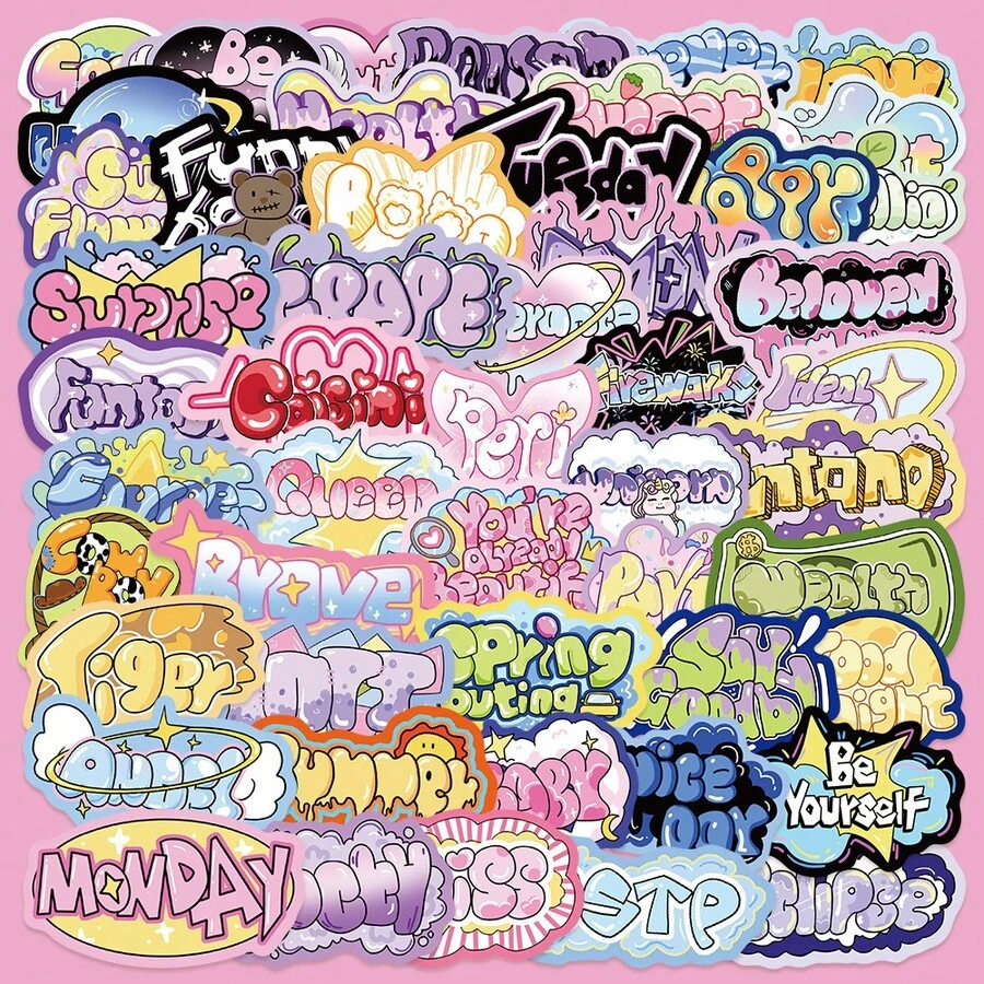 50 Original Colored Edge Graffiti Letters Waterproof Vinyl Stickers ...