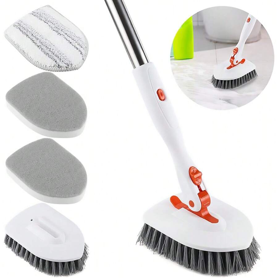 Shower Scrubber With Long Handle For Cleaning, 4 In 1 Tub And Tile ...