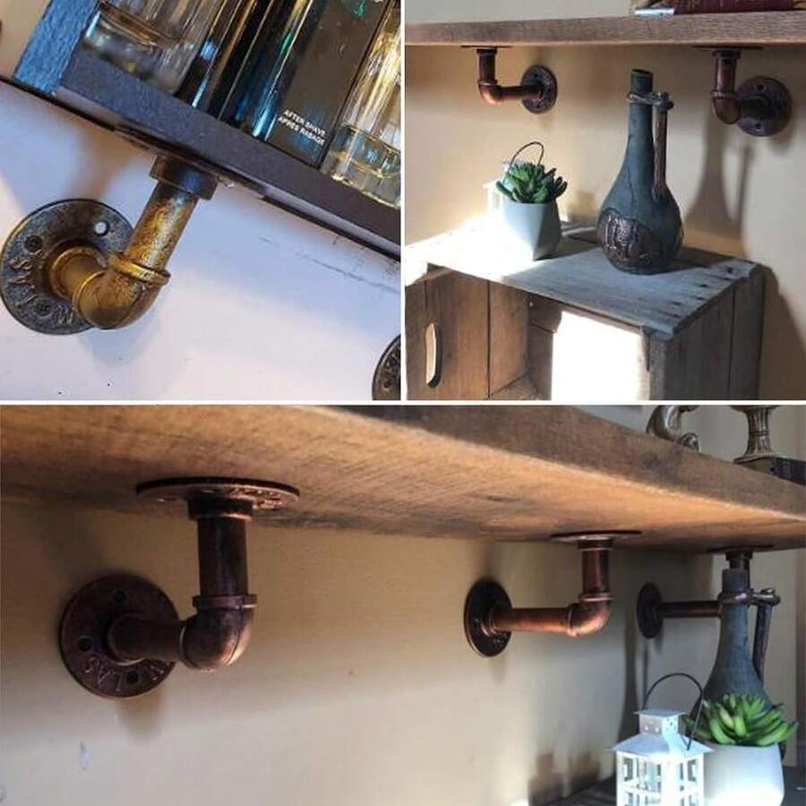 4 Pc Tube Rack Pipe Shelf Brackets For Wall, Industrial Metal Floating ...