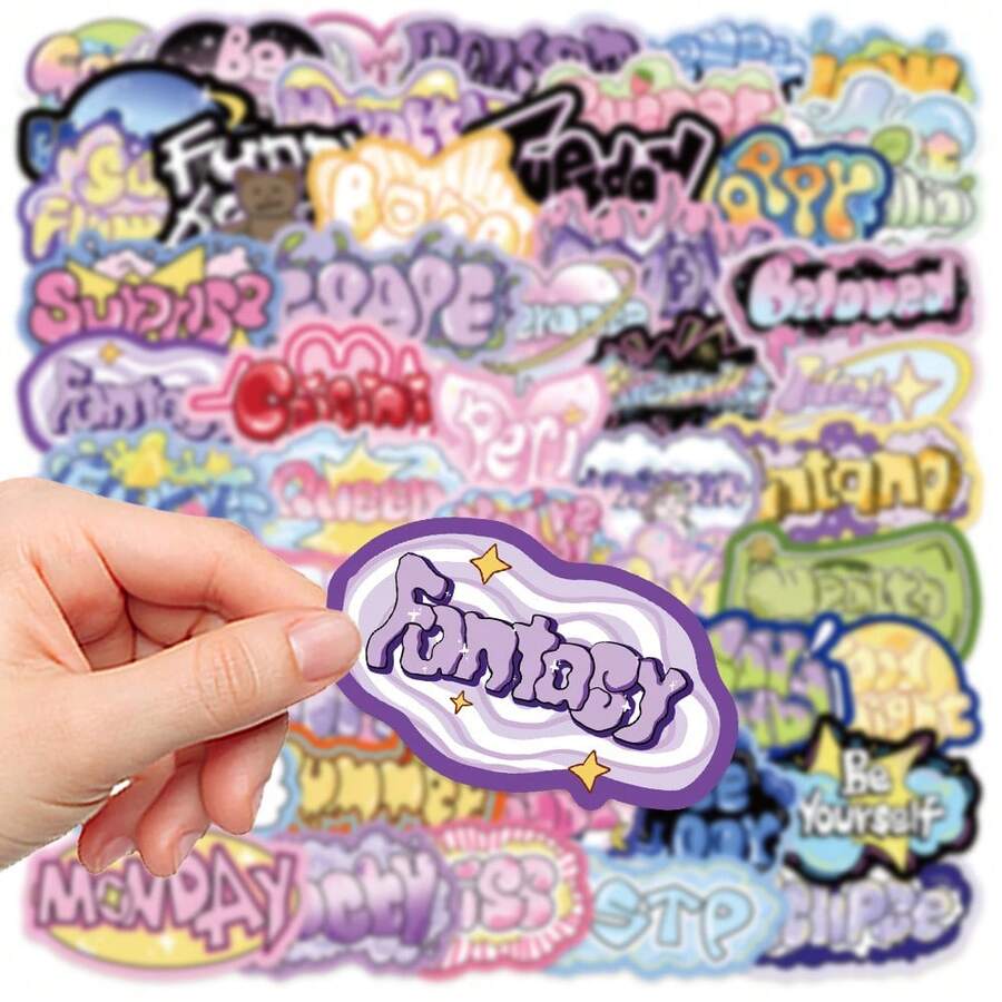 50 Original Colored Edge Graffiti Letters Waterproof Vinyl Stickers ...