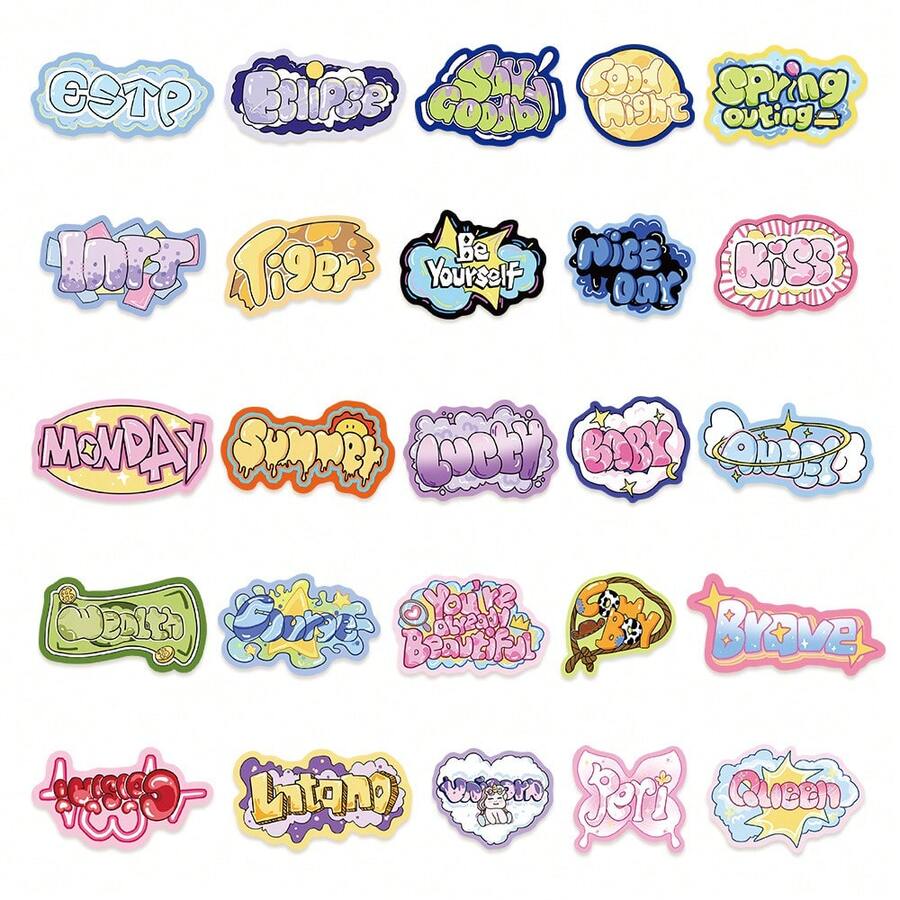 50 Original Colored Edge Graffiti Letters Waterproof Vinyl Stickers ...