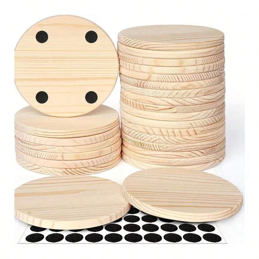 5pcs Self-Painted Wooden Coasters, Round Blank Wooden Coasters Craft ...