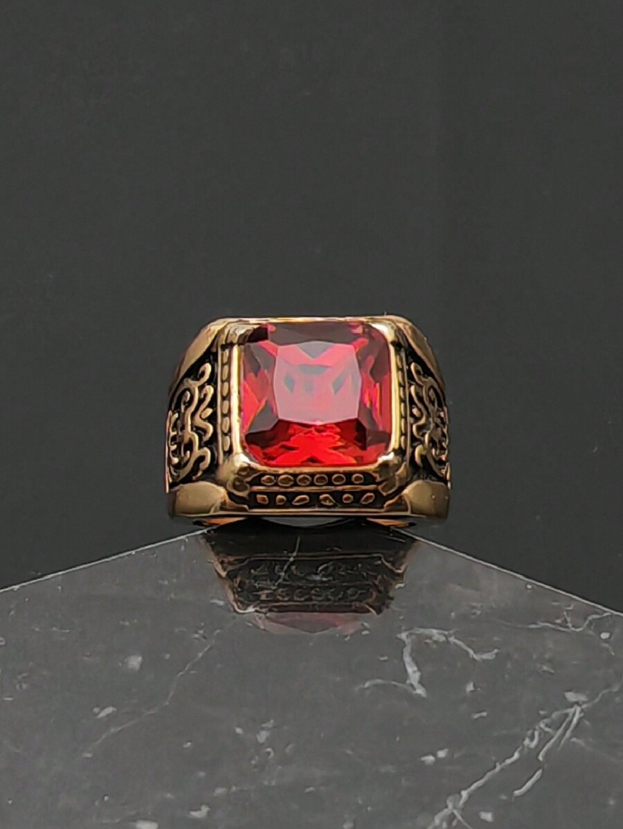 Latest High Quality Plated Gold 18K Stainless Steel Rings For Men Red ...