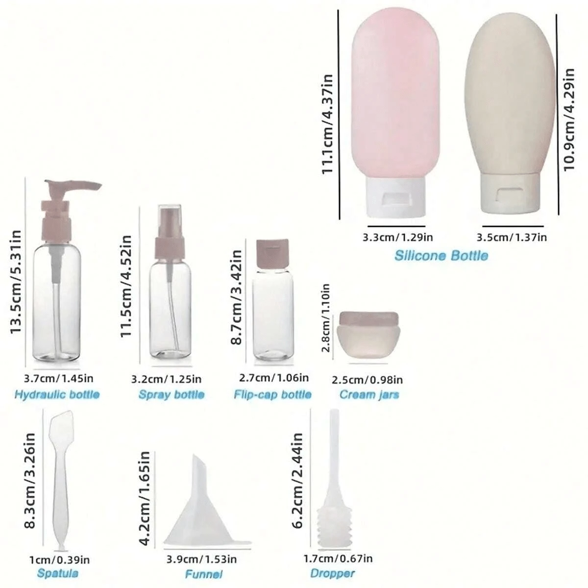 1pcBottles Travel 11 Piece Set Cosmetics Spray Toner Shampoo Bath ...