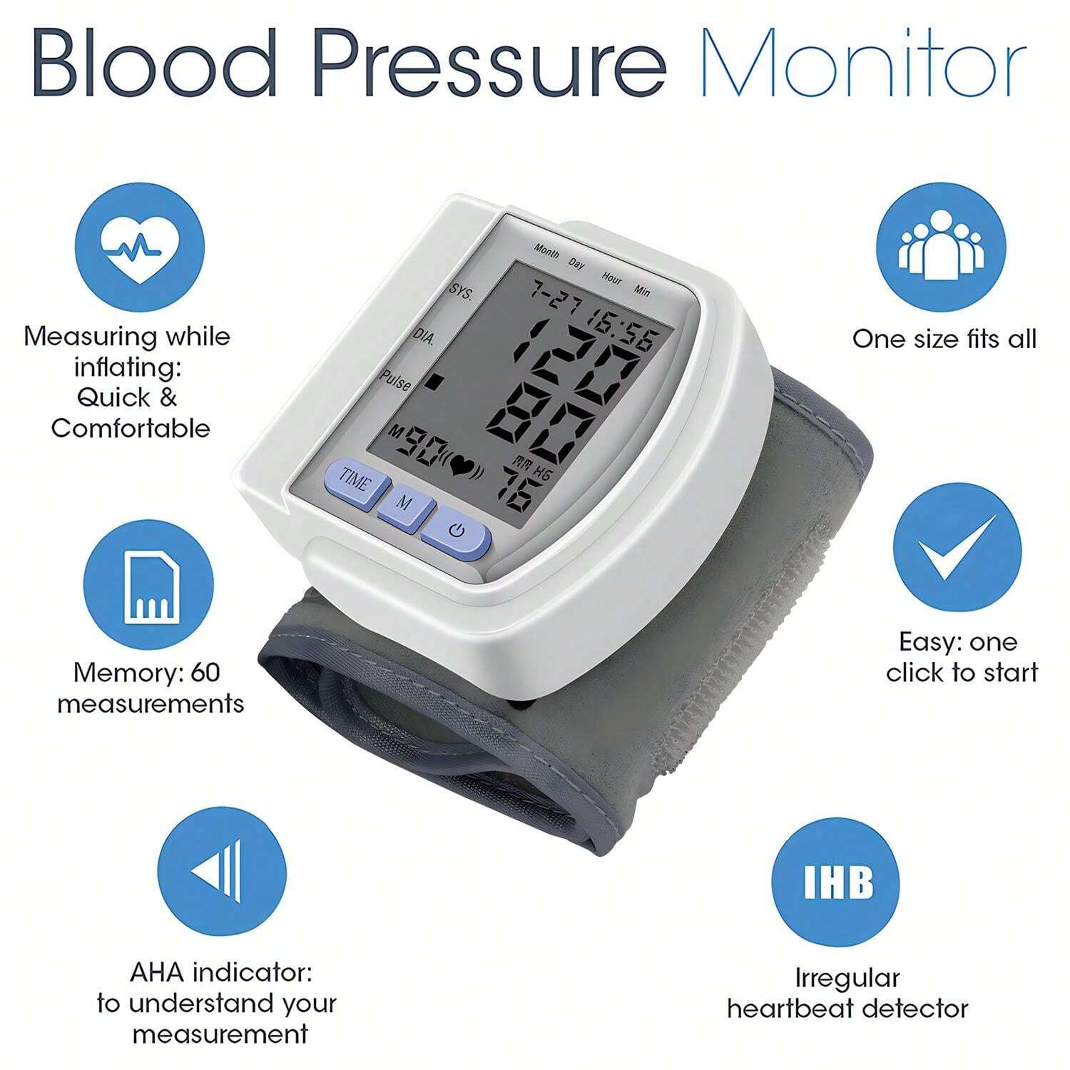 Portable Wrist BP Meter Electronic Digital Blood Pressure Monitors ...