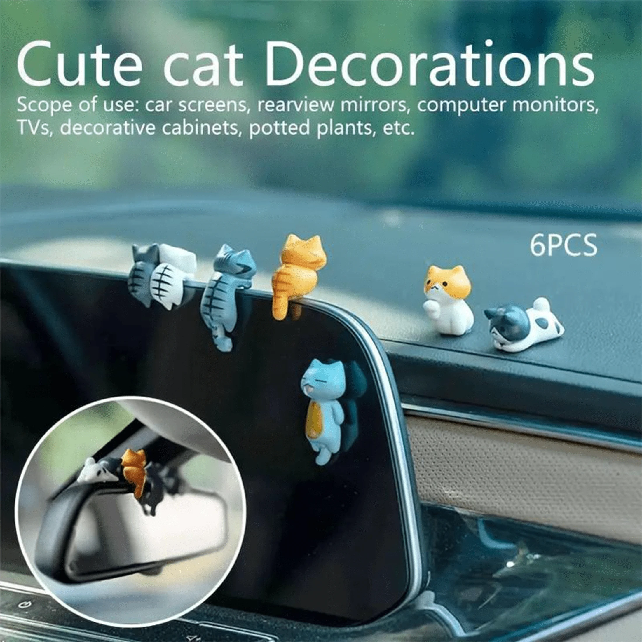 6pcs Adorable Cartoon Cat Figurines - Vibrant Screen Edge & Car Decor ...