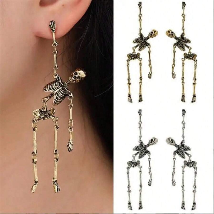 1 Pair Of Vintage Exaggerated Halloween Skull Earrings For Women ...