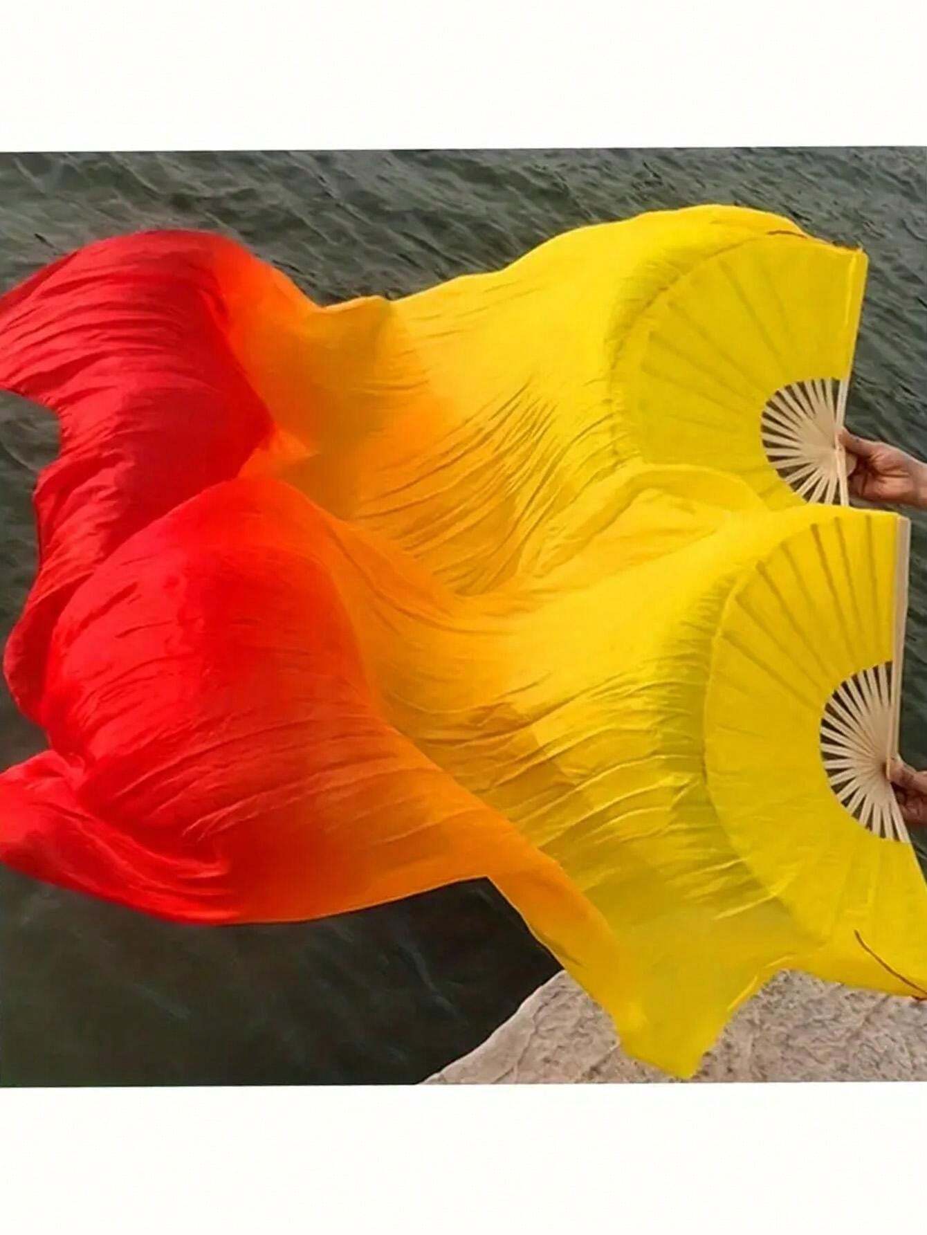 1pc 1.8 Meters Gradient Color Belly Dance Fan - Long Imitation Silk ...