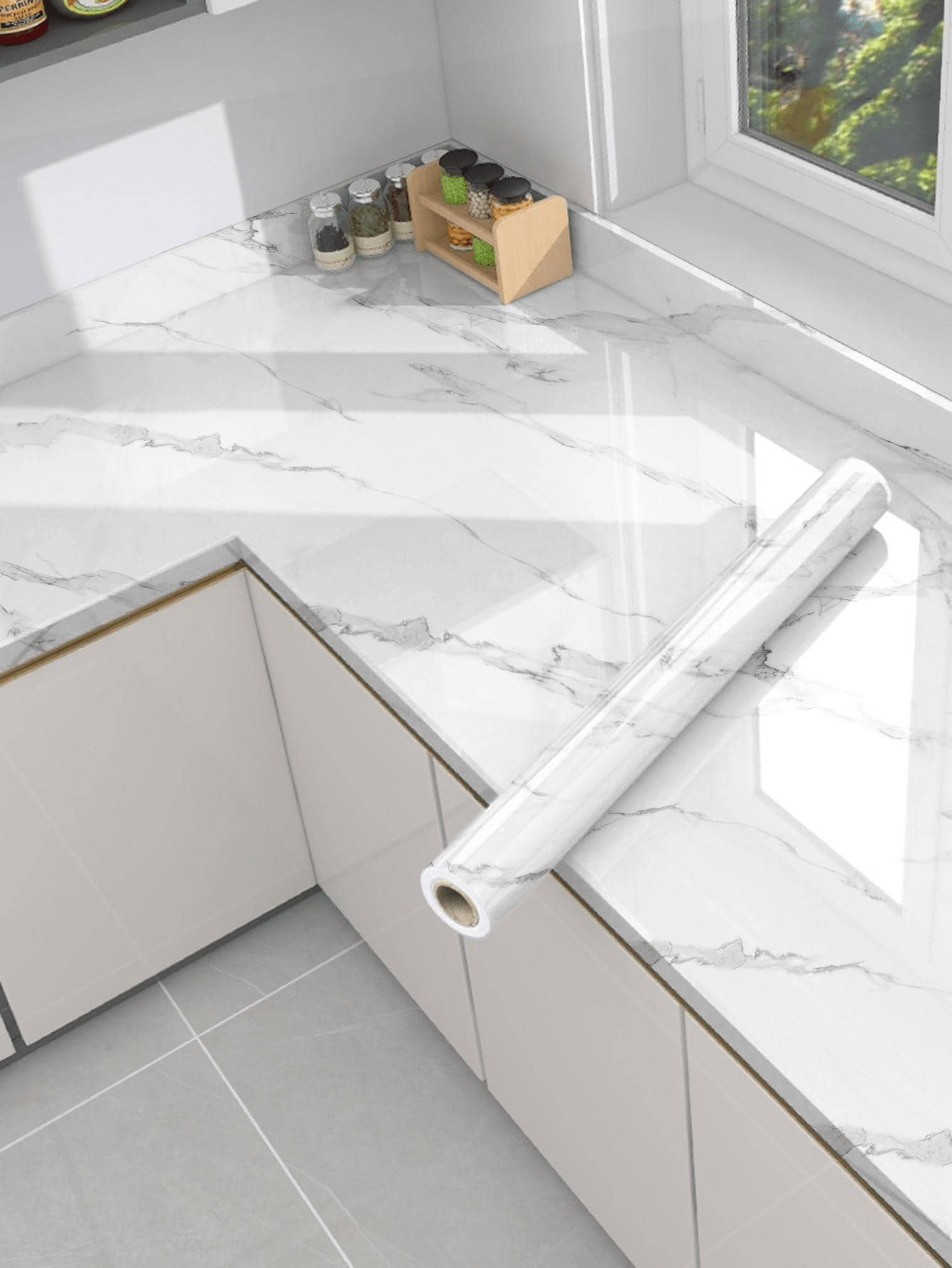 1pc Black Marble Pattern Self-Adhesive Kitchen Sticker, Waterproof ...