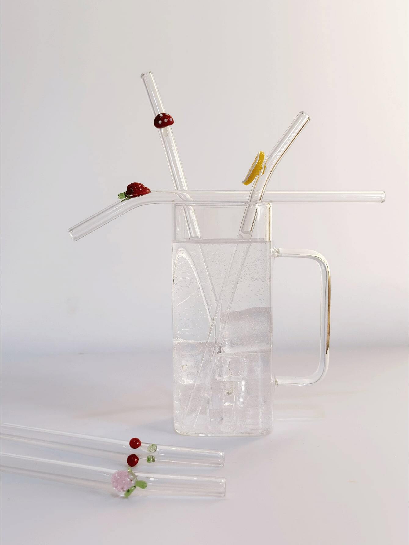 1pc Heat Resistant Glass Straw With Orange, Lemon, Strawberry And ...