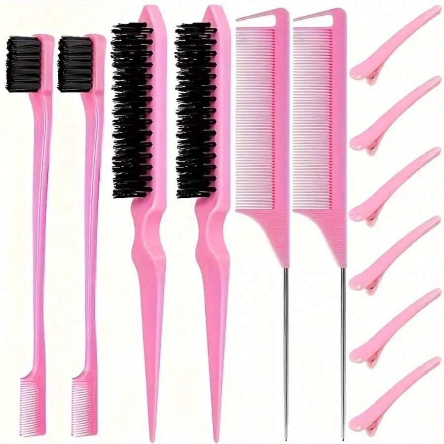 12 Pieces Hair Brush Set, Nylon Teasing Hair Brushes 3 Row Salon ...