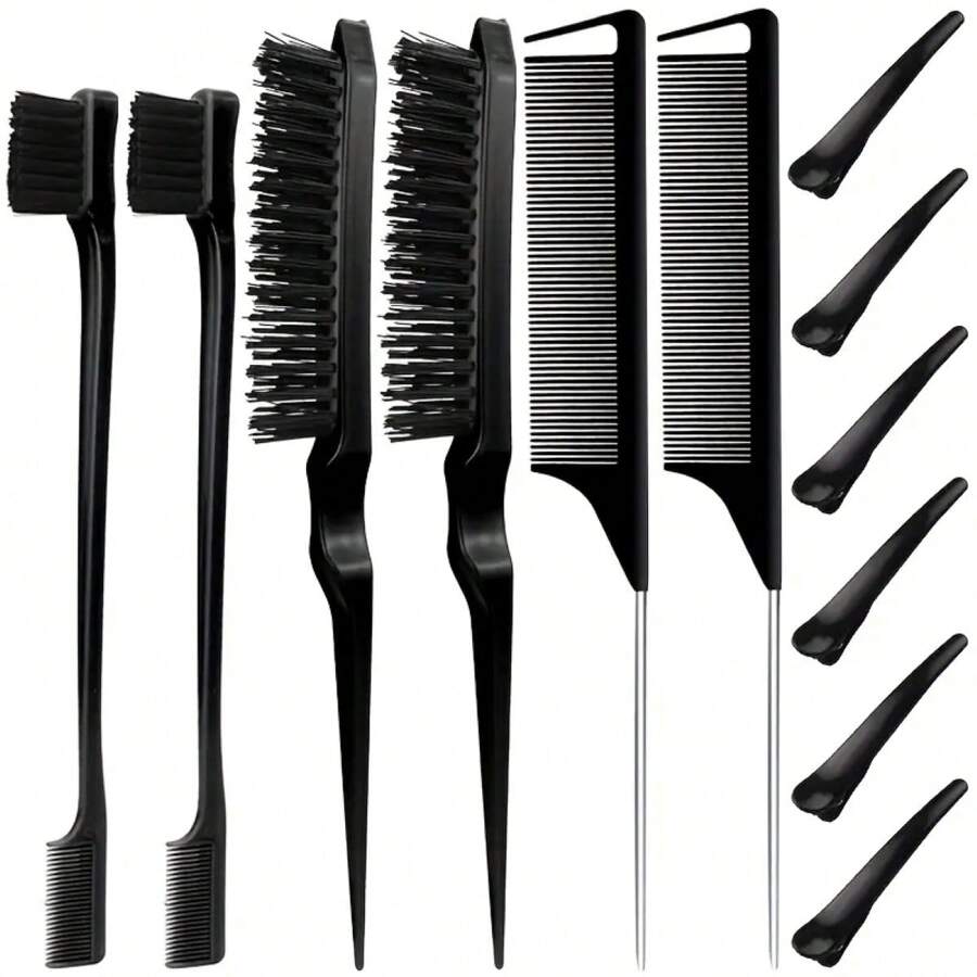 12 Pieces Hair Brush Set, Nylon Teasing Hair Brushes 3 Row Salon ...