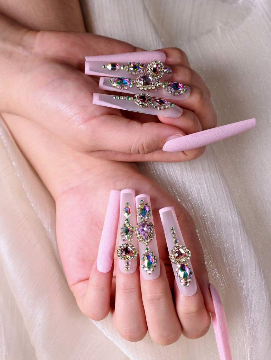10 Pieces Of Hand-Pressed Luxury Fake Nails, Ballet Nails, Extra Long ...