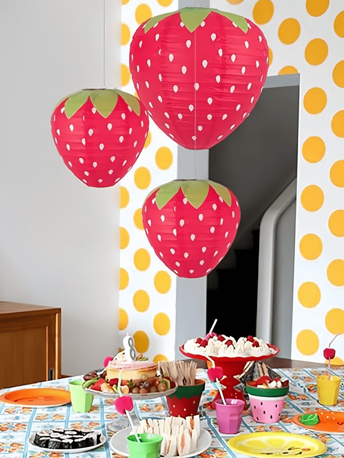 Red & Pink Strawberry Party Decorations, Fruit Themed Birthday Decor ...
