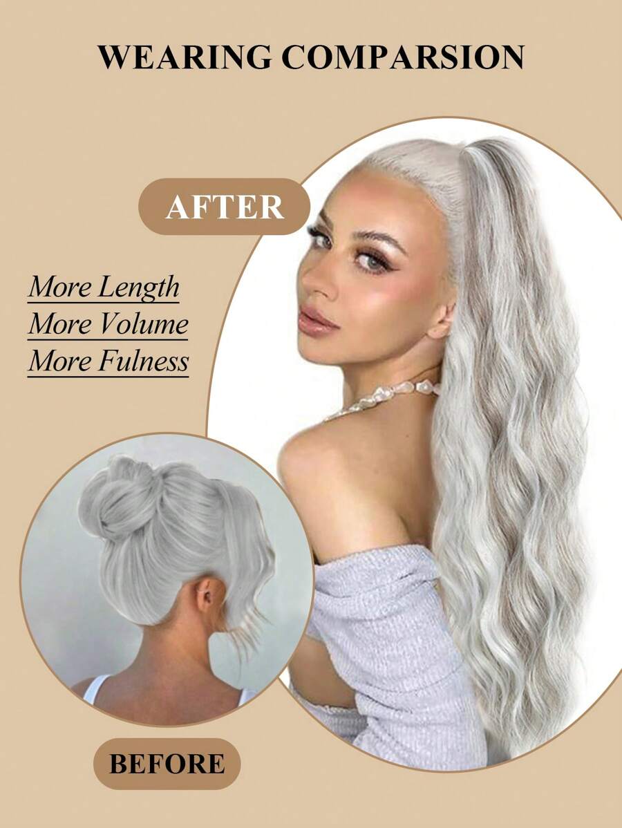 Long Curly Wavy Drawstring Ponytail Extensions Clip In Wavy Synthetic ...