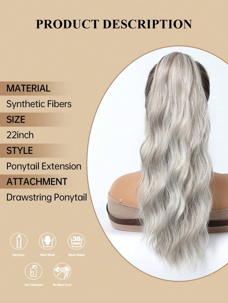 Long Curly Wavy Drawstring Ponytail Extensions Clip In Wavy Synthetic ...