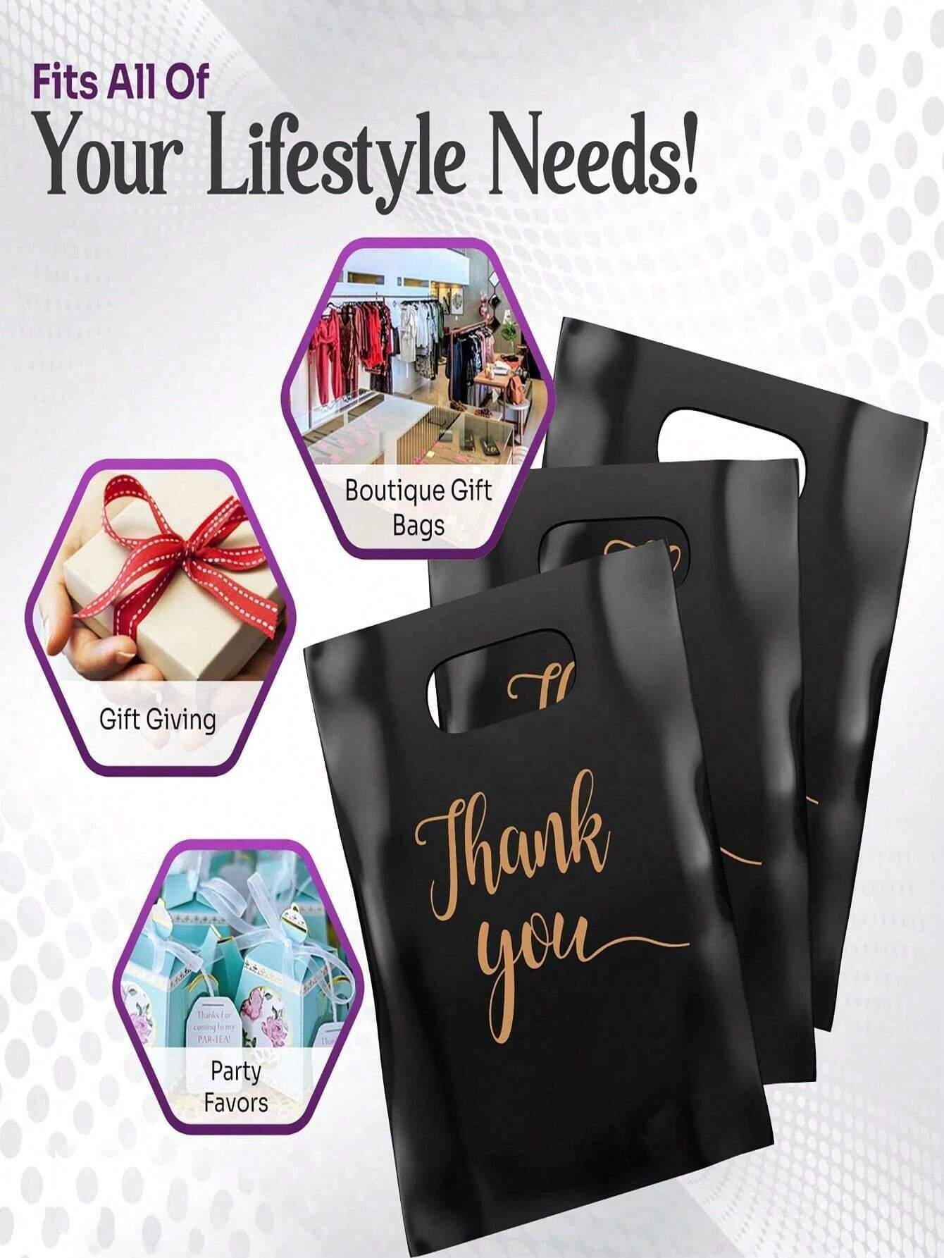 100 piezas de bolsas de regalo negras con asa de agradecimiento, bolsas ...