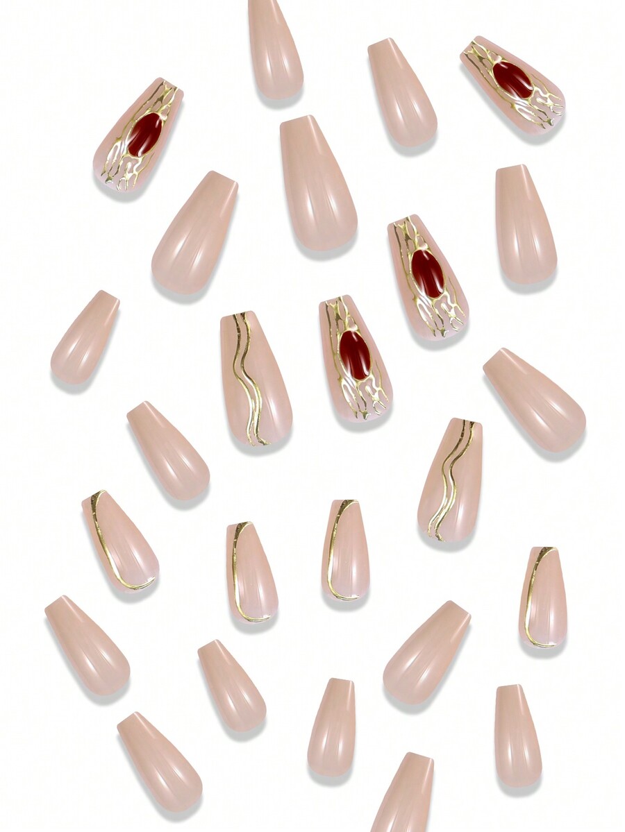 Medium Ballet-Style Striped Gradient Color Press-On Artificial Nails ...