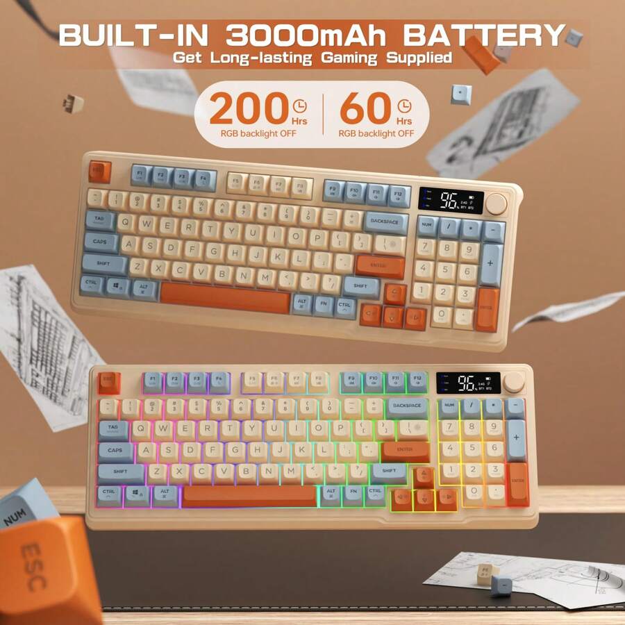 M96 Dual Mode Wireless Gaming Keyboard With 2.4G & BT5.0, 90% Membrane ...