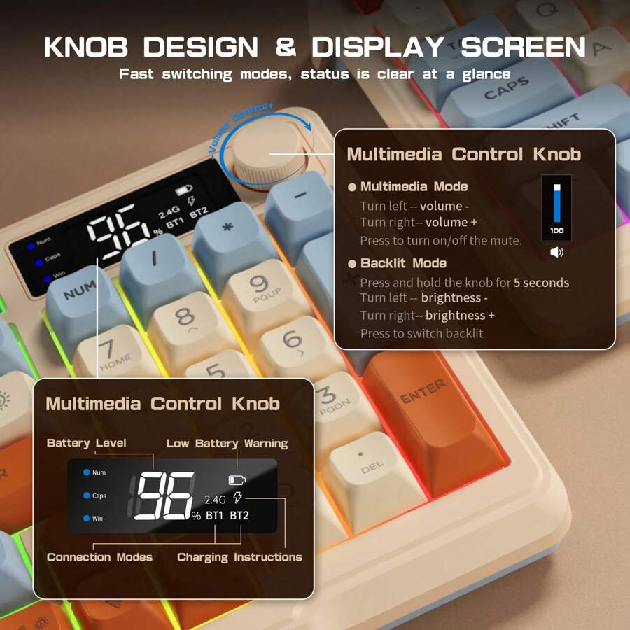 M96 Dual Mode Wireless Gaming Keyboard With 2.4G & BT5.0, 90% Membrane ...