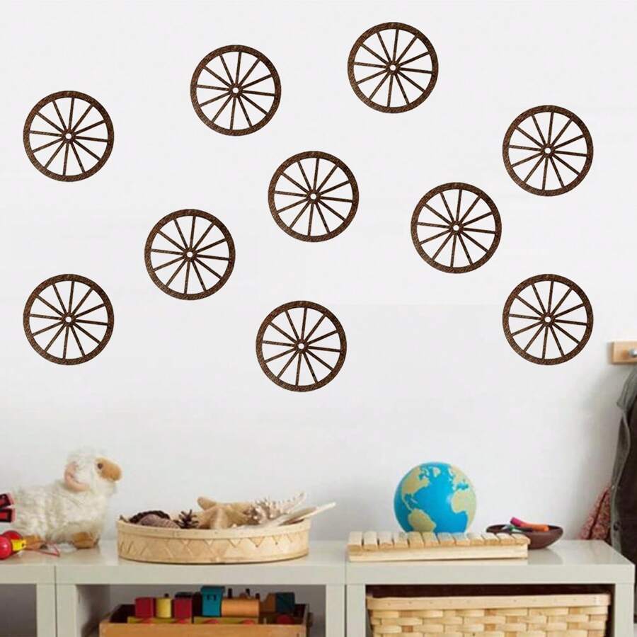 10 piezas Rueda de carreta de madera decorativa para la pared de estilo ...