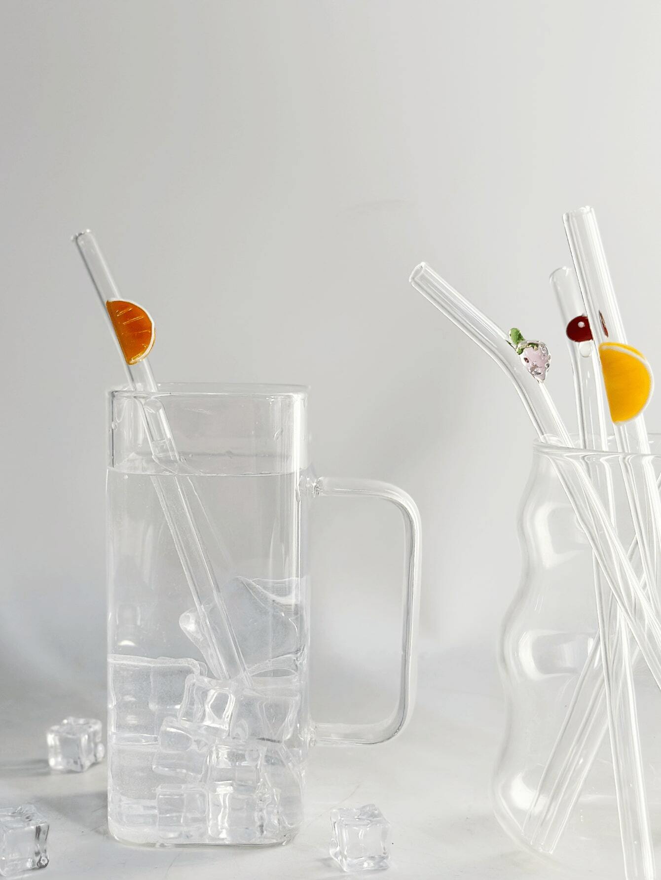 1pc Heat Resistant Glass Straw With Orange, Lemon, Strawberry And ...