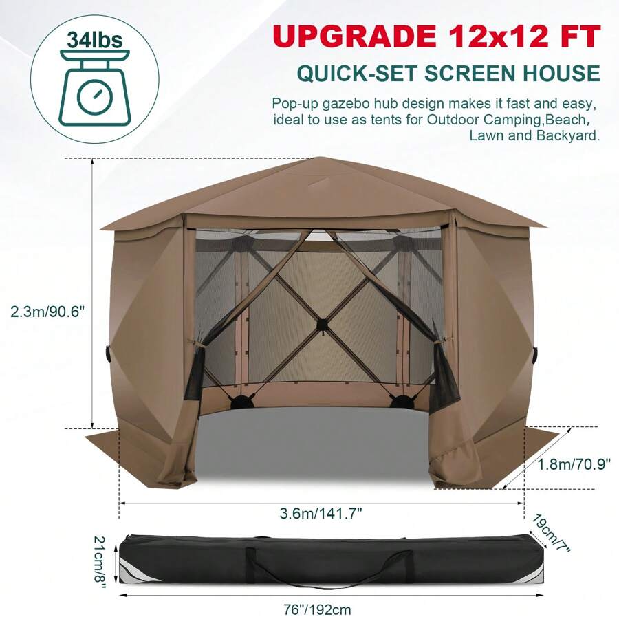 Pop Up Gazebo Screen Tent Screen House For Camping, 12x12 Screen Room ...