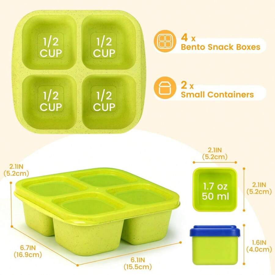 Lunchable Snack Containers - 4 Compartments Bento Snack Boxes (4 Pack ...