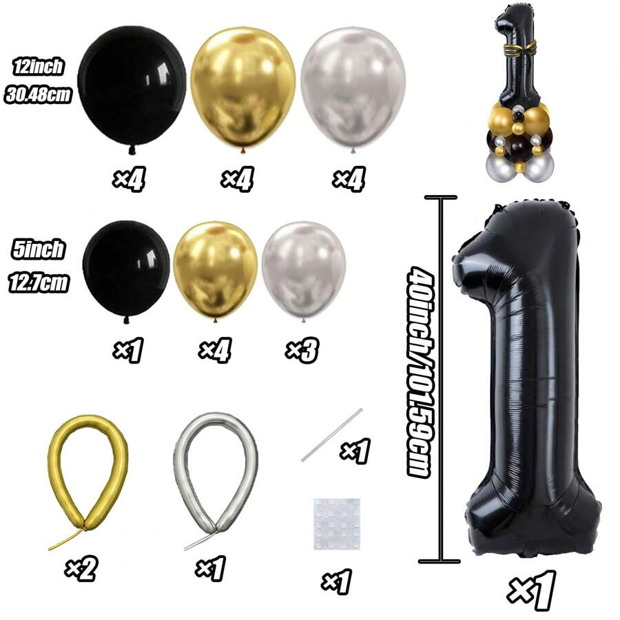26pcs Black 40-Inch (About 101.6cm) Giant 0-9 Latex Balloon Set With ...