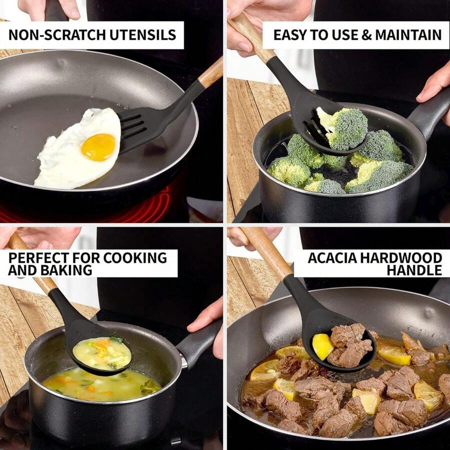 Utensils Set - Non-Stick Silicone Cooking Utensils Set With Authentic ...