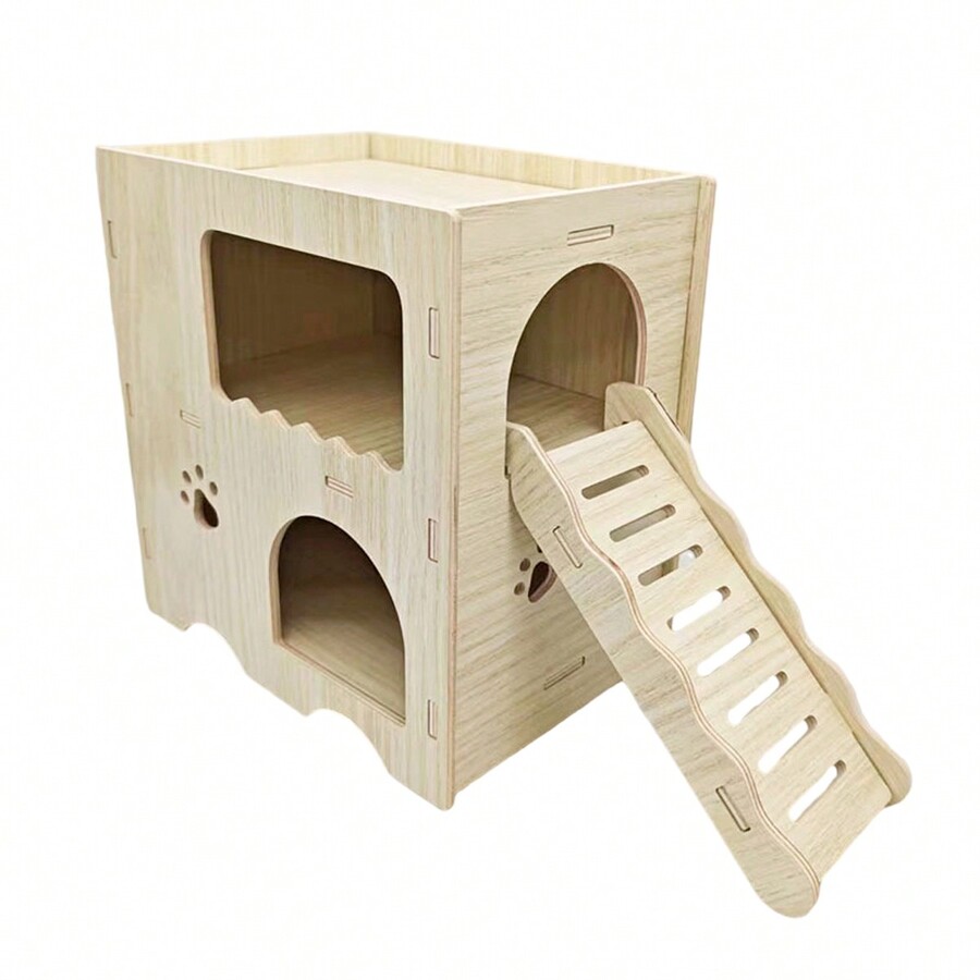 Double-Layered Wooden Hamster House Castle With Staircase, DIY Pet ...