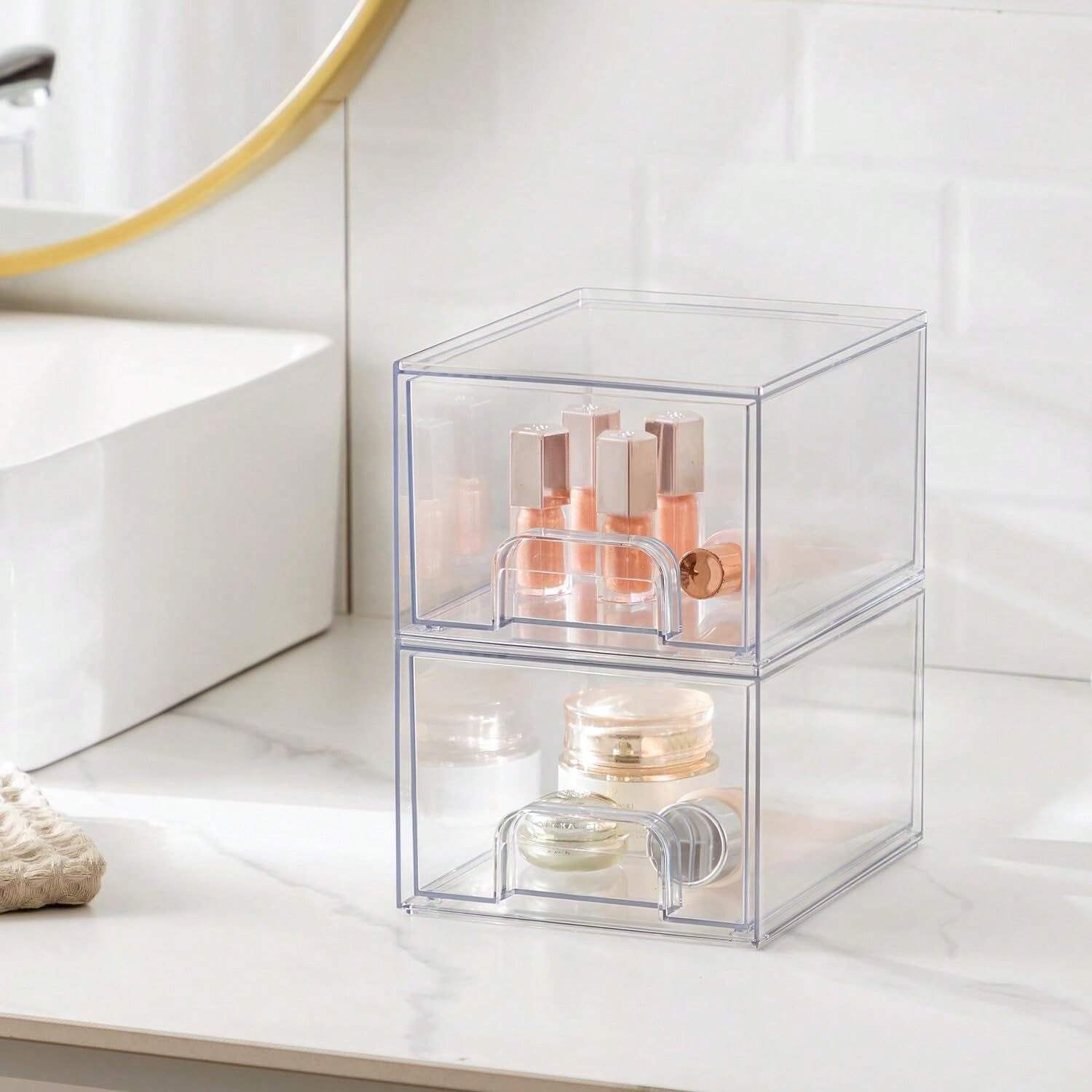 2 Pack Stackable Makeup Organizer Storage Drawers, Acrylic Organizers ...