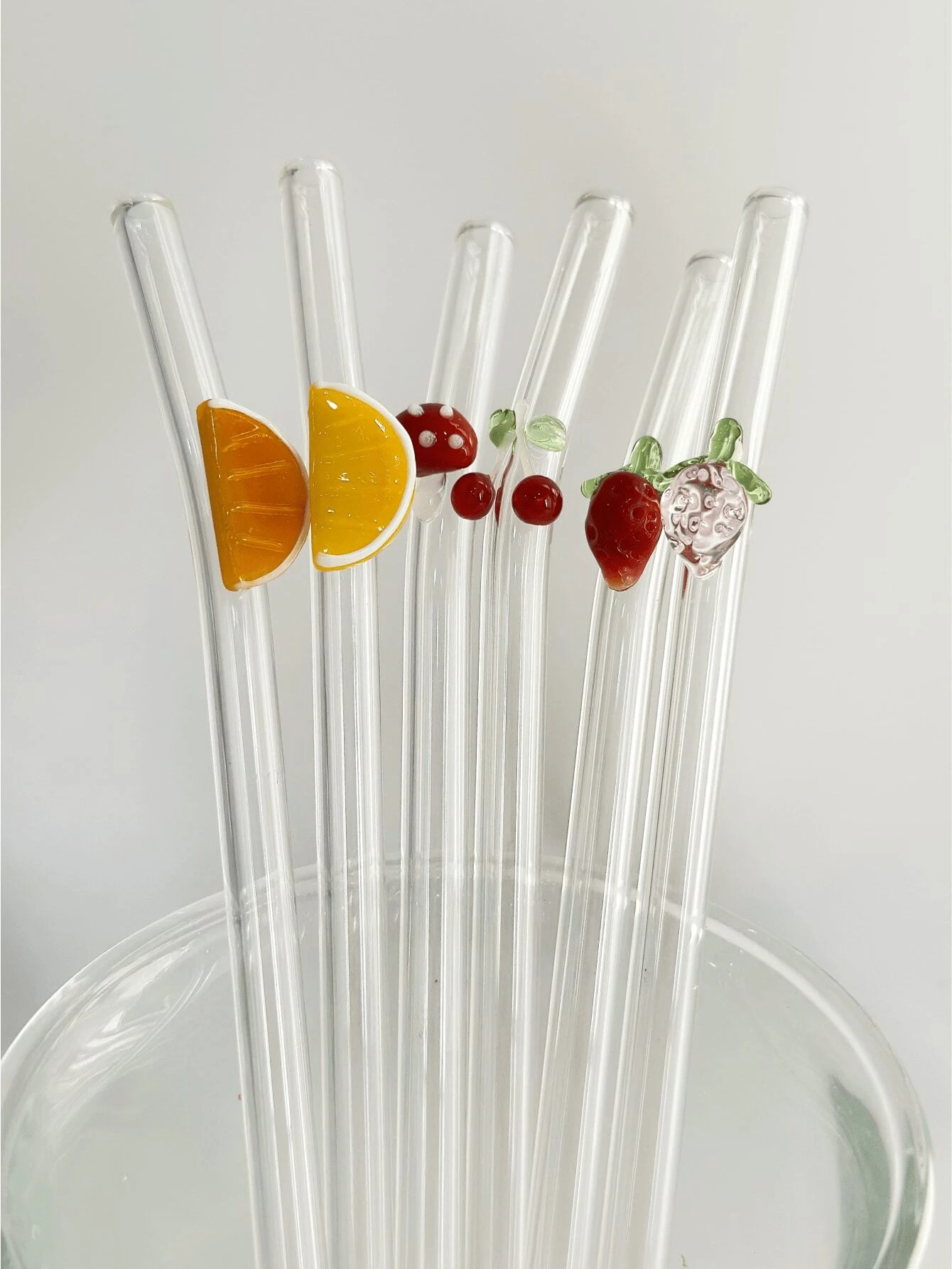 1pc Heat Resistant Glass Straw With Orange, Lemon, Strawberry And ...