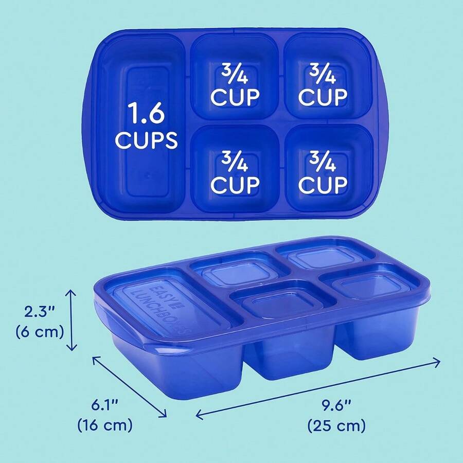 Patented Design Bento Lunch Boxes - Reusable 5-Compartment Food Containers For School, Work, And ...