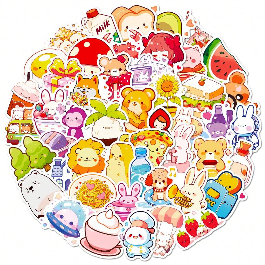 50pcs Cute Japanese-Style Cartoon Food & Animal Sticker For Children ...