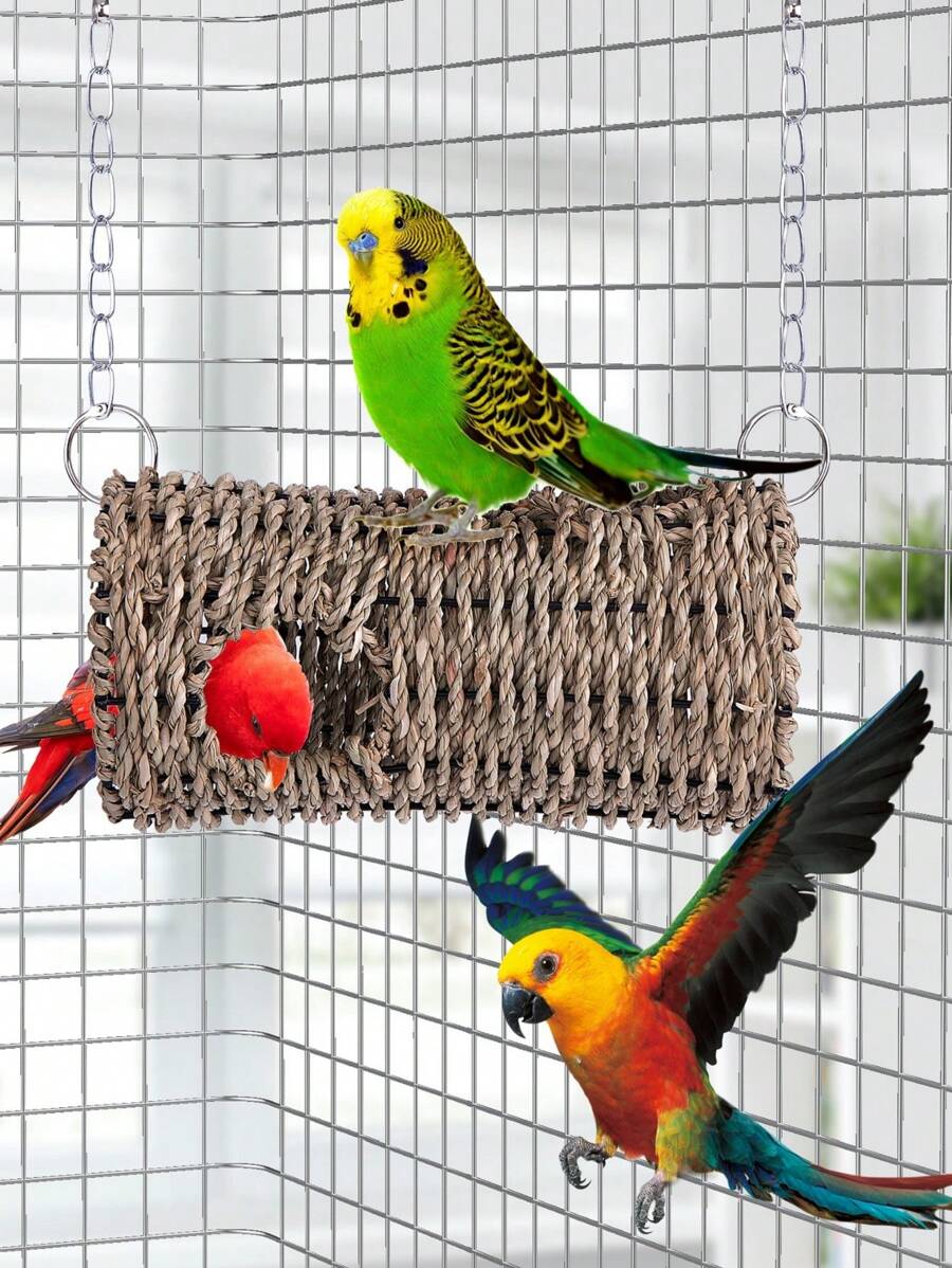 1pc Woven Grass Parrot Hamster Shade House Hiding Tunnel Climbing ...