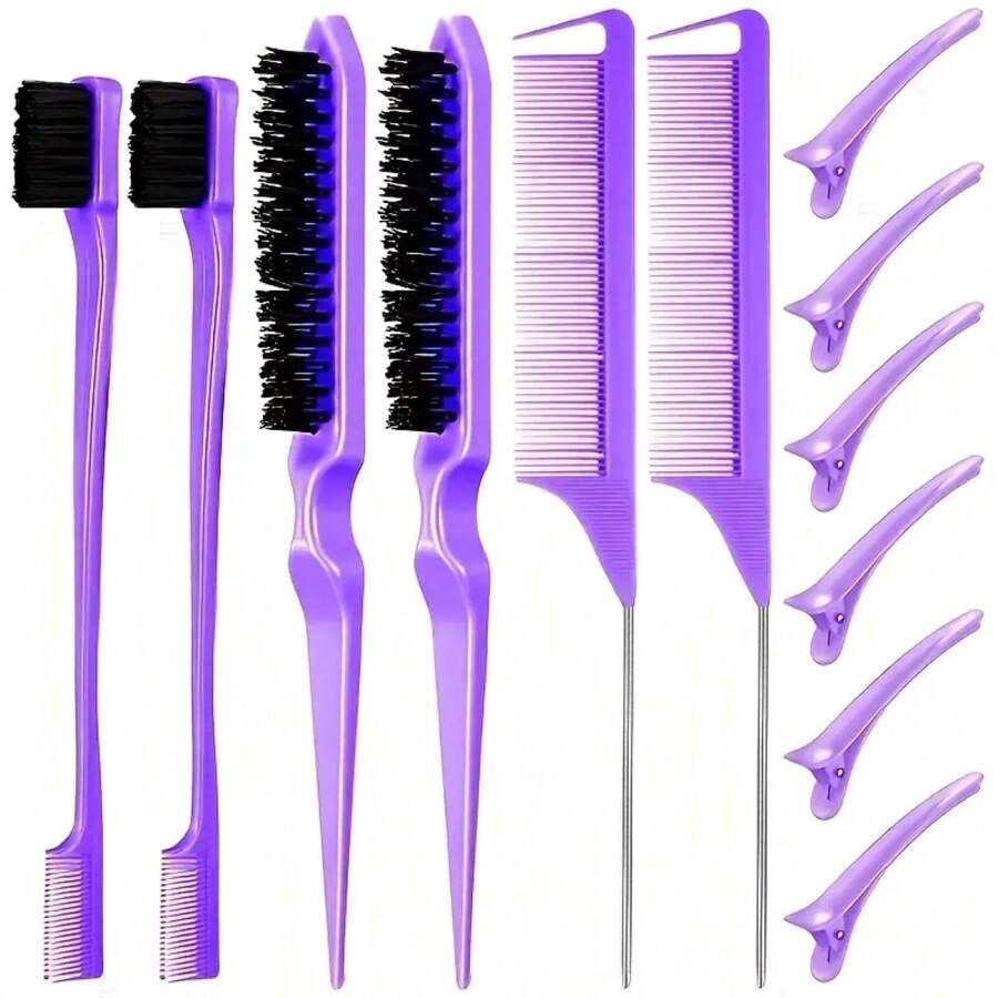 12 Pieces Hair Brush Set, Nylon Teasing Hair Brushes 3 Row Salon ...