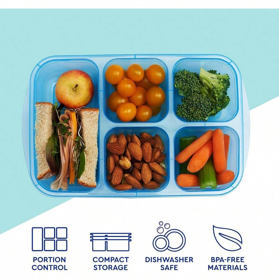 Patented Design Bento Lunch Boxes - Reusable 5-Compartment Food ...