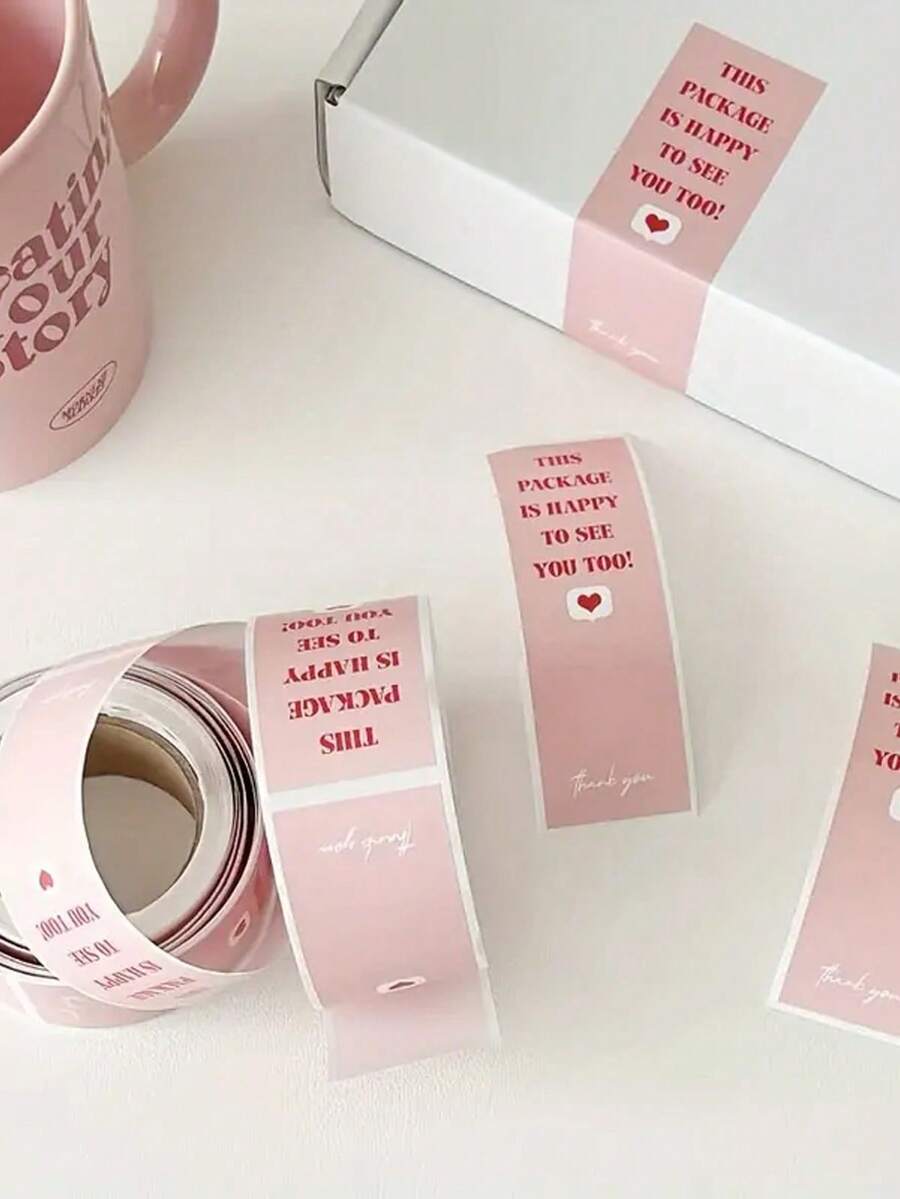 Roll Of 100pcs Heart-Shaped Rectangle Stickers, Self-Adhesive Labels ...