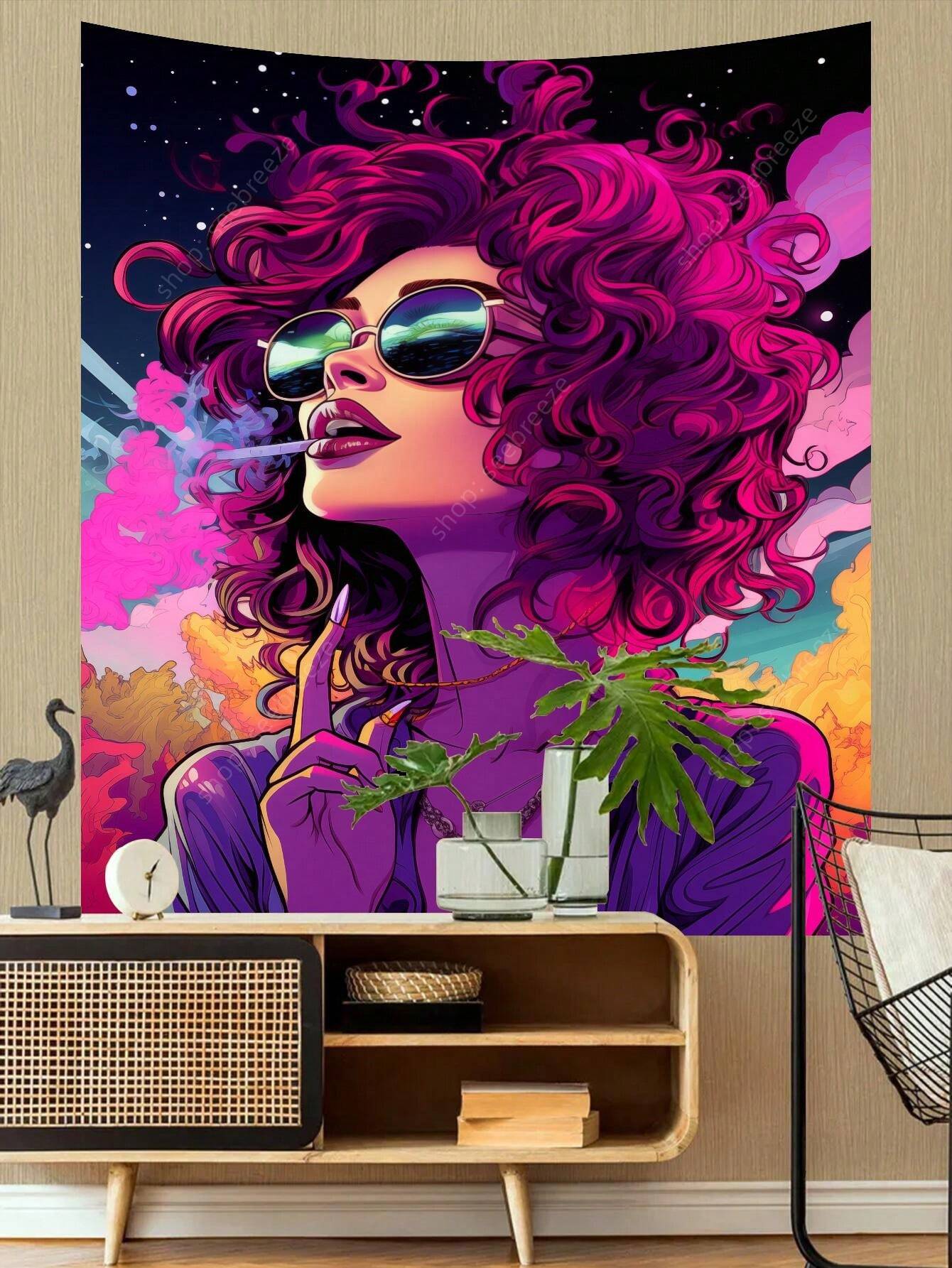 1pc Cartoon Art Style Characters UV Reactive Tapestry, Neon Light ...